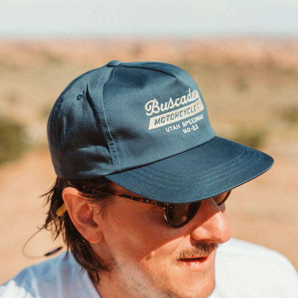 ‘Speedway’ Unstructured 5 panel Hat -Navy